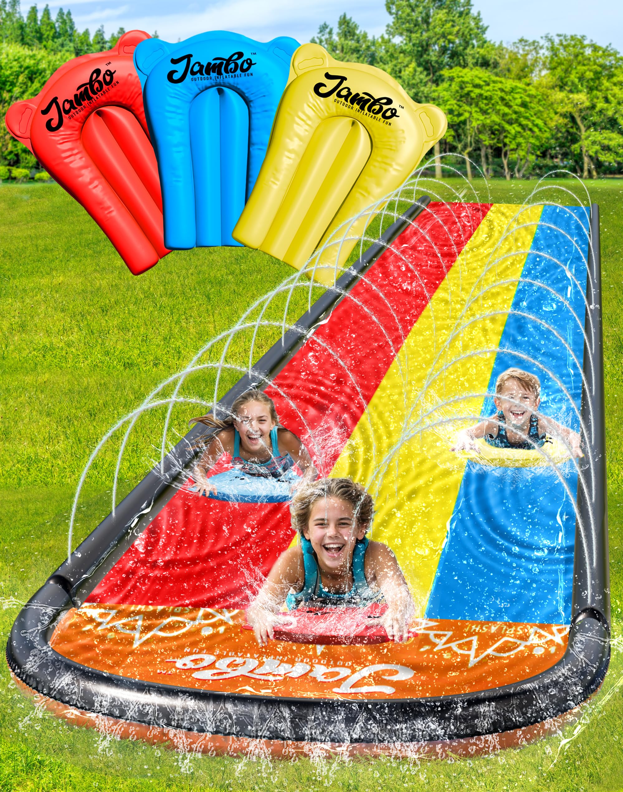 JAMBO 16ft Premium Slip & Slide with 3 Body Boards – Triple Sprinklers ...